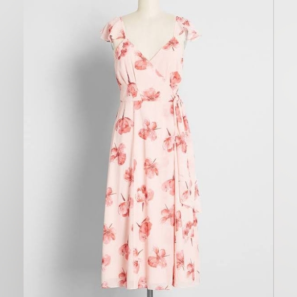 Modcloth | Dresses | Modcloth Pink Floral Wrap Dress | Poshmark